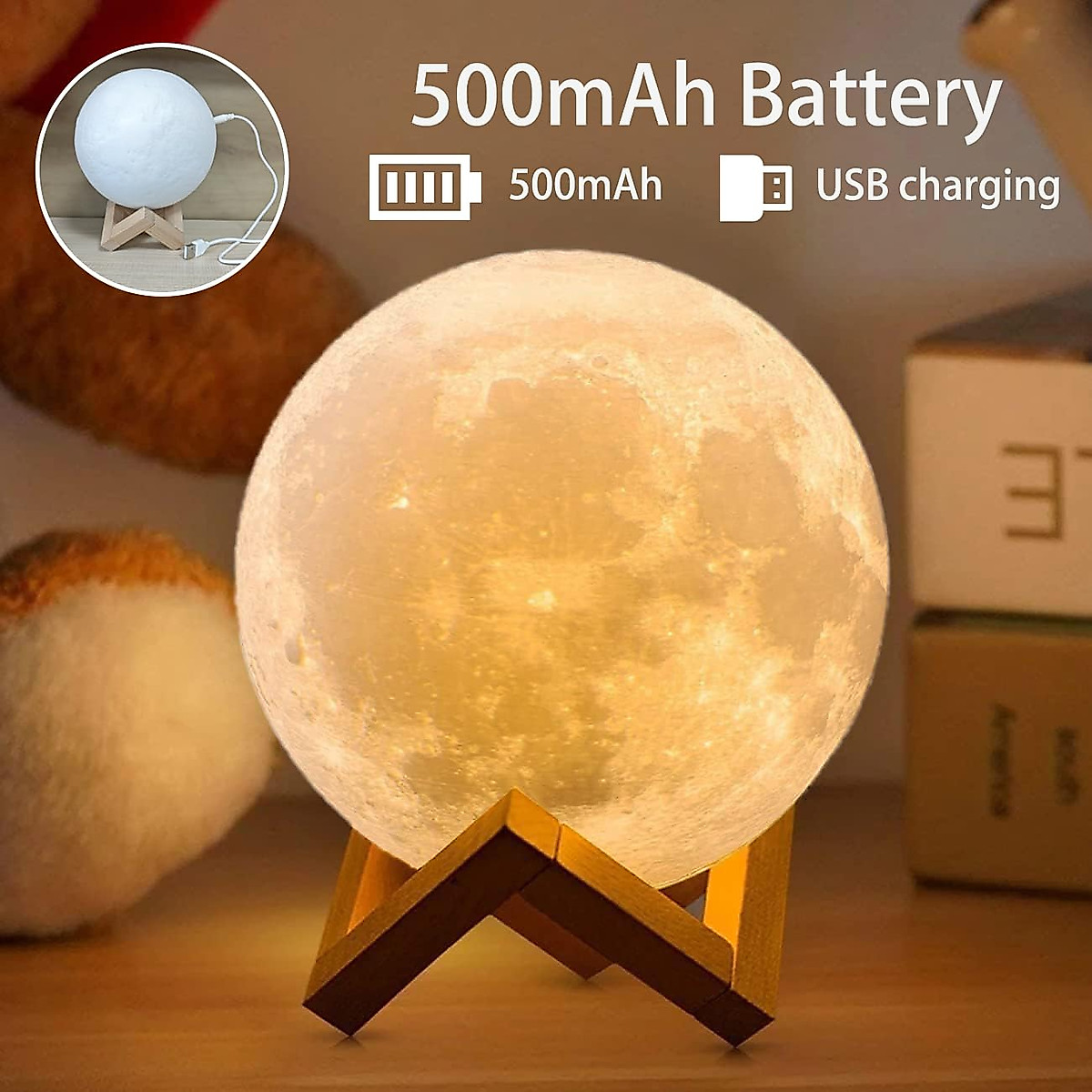 AED Birthday Gifts for Women Gifts for Teenage Girls Boys Girlfriend Anniversary, Moon Lamp 2023 Upgrade with Timer, 3D Printing 16 Colors Wooden Stand & Remote/Touch Control 4.8 inch (Small)