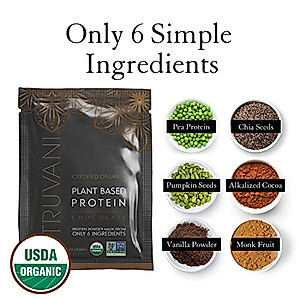 Truvani Organic Vegan Protein Powder Chocolate - 20g of Plant Based Protein, Organic Protein Powder, Pea Protein for Women and Men, Vegan, Non GMO, Gluten Free, Dairy Free (1 Serving)