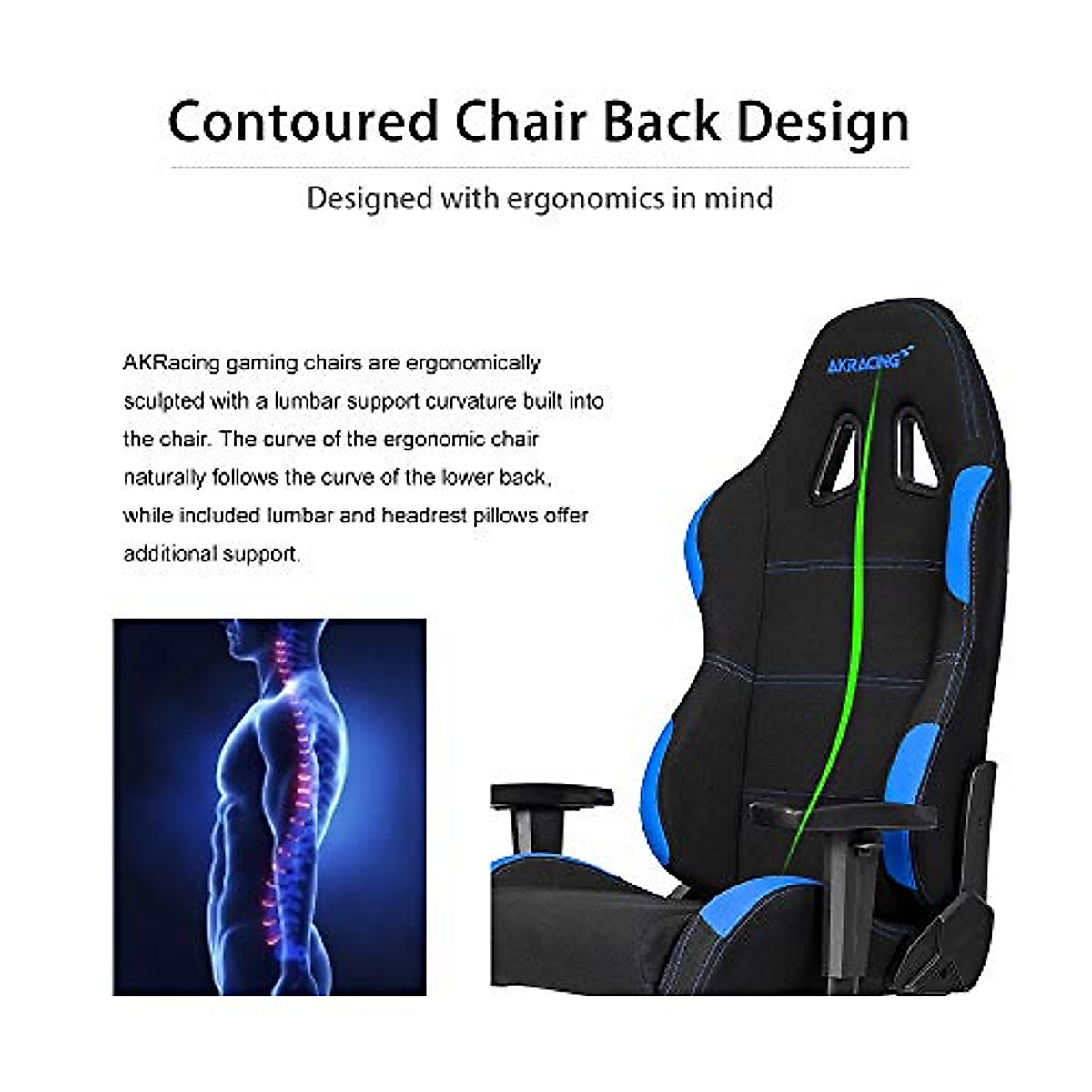 AKRacing Core Series EX-Wide Gaming Chair with Wide Seat, High and Wide Backrest, Recliner, Swivel, Tilt, Rocker and Seat Height Adjustment Mechanisms with 5/10 warranty - Black/Blue
