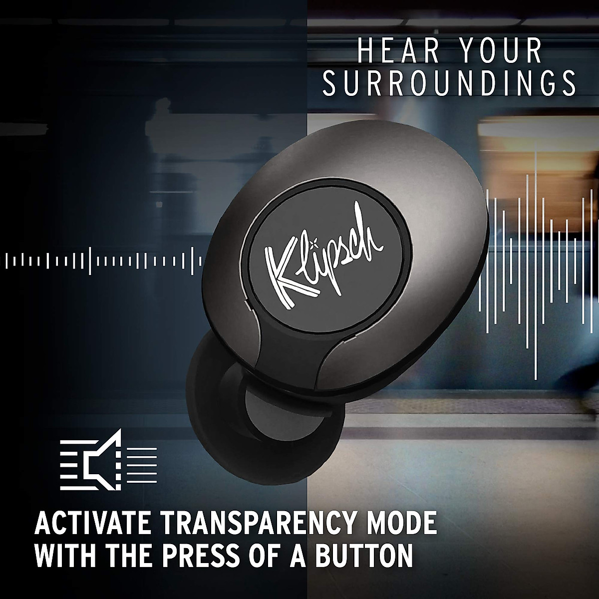 Klipsch T5 II True Wireless Bluetooth 5.0 Earphones in Gunmetal with Transparency Mode, Beamforming Mics, Best Fitting Ear Tips, and 32 Hours of Battery Life in a Slim Charging Case