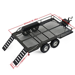 RC Trailer Metal 1/10 Scale Trailer Kit, for RC Crawler axial SCX10 D90 Wrangler TRX6 TRX4 Redcat GEN8 RGT 86100 SMT CFX CC01 CC02 LC80 trx4 Upgrades (RC Trailer Kit and Elastic Kinetic Winch Strap)