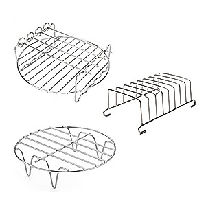 Air Fryer Rack Air Fryer Accessories 8'' Set of 3 Multipurpose Double Layer Rack with Skewer Round Cooking Rack Toast Rack Compatible with XL Air Fryer