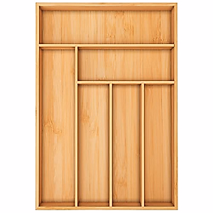 Utopia Kitchen Bamboo Silverware Organizer- 6 Compartments - Bamboo Drawer Organizer 16 x 12 x 2.36 Inches - Bamboo Hardware Organizer (Natural)