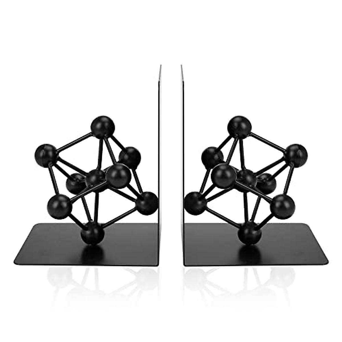 TENGZHEN Metal Bookend Black Book Ends, Heavy-Duty Bookends for Shelves, Book Ends for Heavy Books, Black Geometric Ball Decor Shapes Bookend,Book Shelf Holder Home Office Decorative Desktop Organizer