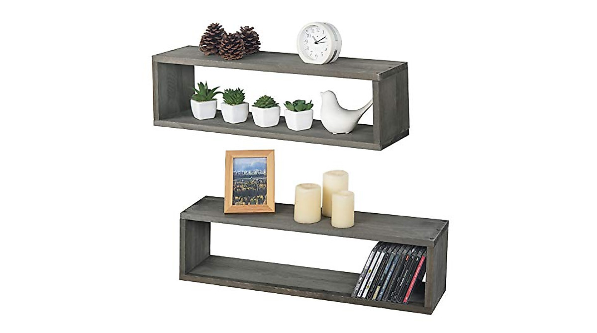 Rustic Gray Wall Mounted Cubby Shelves - Set of 2