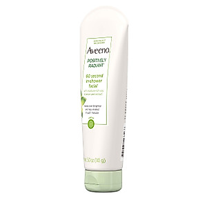 Aveeno Positively Radiant 60 Second In-Shower Facial Cleanser, Brightening Mask With Moisture-Rich Soy, Lemon Peel Extract, Glycolic Acid, and Kaolin Clay, 5 oz (Pack of 3)
