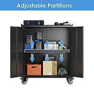 JAORD Metal Storage Cabinet on Wheels, Tool Cabinets for Garage, Garage Rolling Cabinet, Roling Garage Storage Cabinet, Lockable Storage Cabinet with Wheels for Home, Office, Assembly Required (Black)