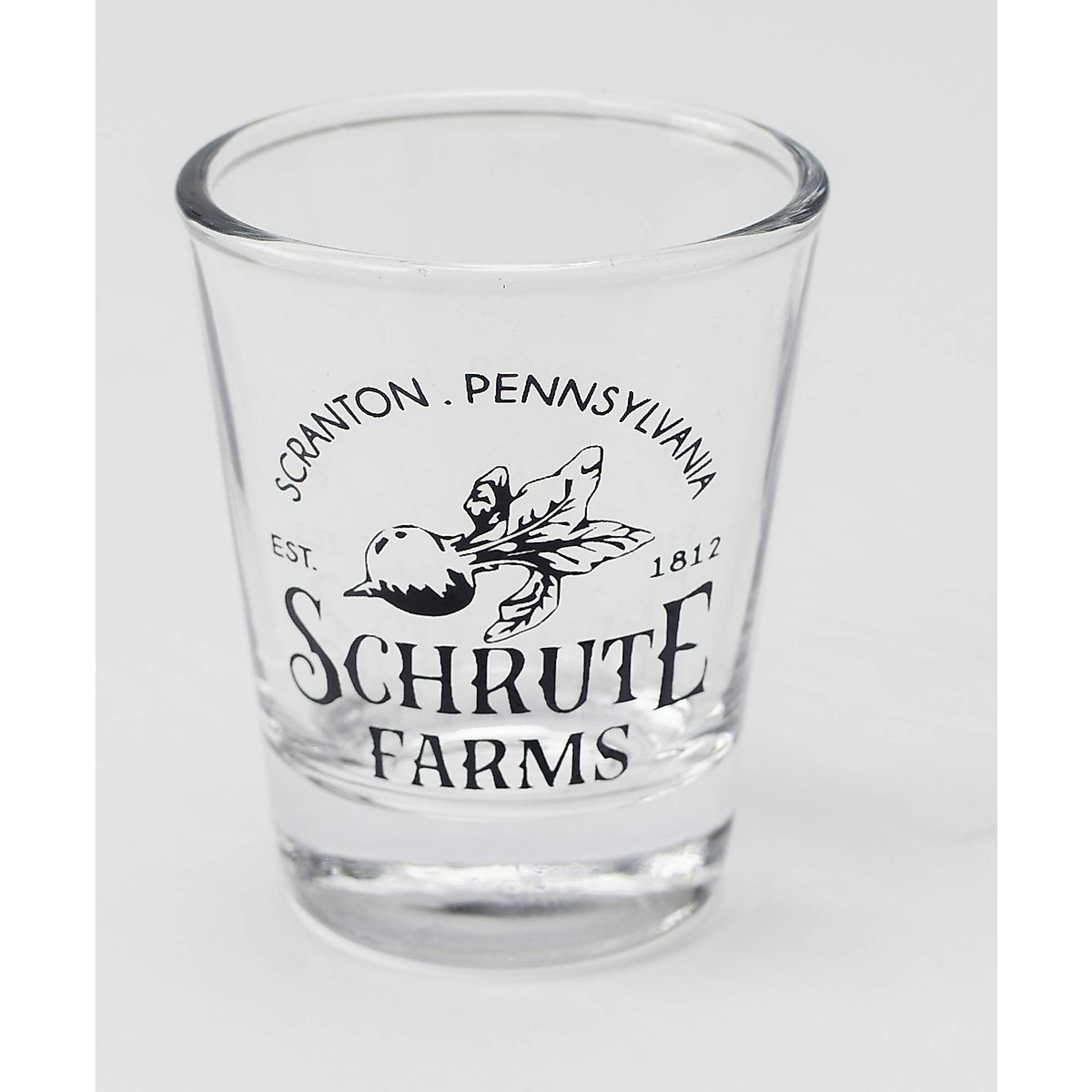 The Office 4 Piece Shot Glass Set (Dunder Mifflin, Prison Mike, Schrute Farms, and Bears, Beets, Battlestar Galactica))