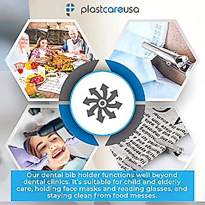 10 Pack Dental Bib Clips - Clamp Holders for Dental Bibs or Napkins - Disposable Silicone Chain and Clip Bib Holder - Blue, Green, Pink, Purple, Orange (2 of Each Color)