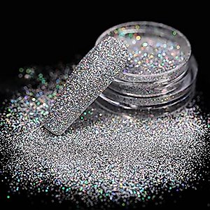 Holographic Nail Glitter, Sparkling Diamond Nail Powder Laser Silver Reflective Extra Fine Nail Glitter Dust for Acrylic Nail Art Decorations