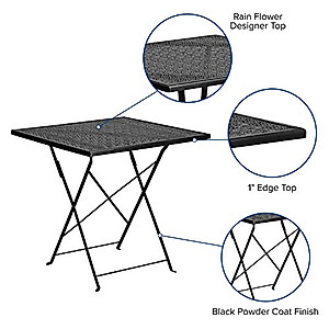 Flash Furniture Oia Commercial Grade 28" Square Black Indoor-Outdoor Steel Folding Patio Table