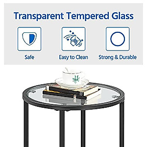 Yaheetech End Table,Round Side Table,Small Coffee Accent Table Nightstand Modern Style w/Glass Top & Metal Frame for Living Room, Balcony, Bedroom, Porch, Small Space,Black