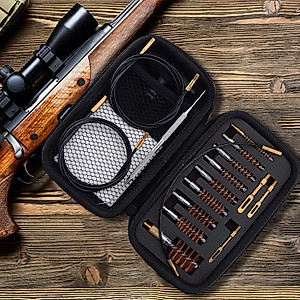 BOOSTEADY Gun Cleaning Kit .17 .22/.223/5.56MM .243 .280 .30 .357/9MM .40 .45 12GA Multi-Caliber Phosphor Bristle Bore Brushes with Flexible Threaded Bore Cleaning Coated Cables in Zippered Case