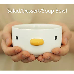 PURROOM Funny Cute Chick Small Salad Bowls, Handmade Glaze Duck Safety Ceramics 14oz Soup Bowls, 4.3'' Rice Bowl, Home Family, Friend.