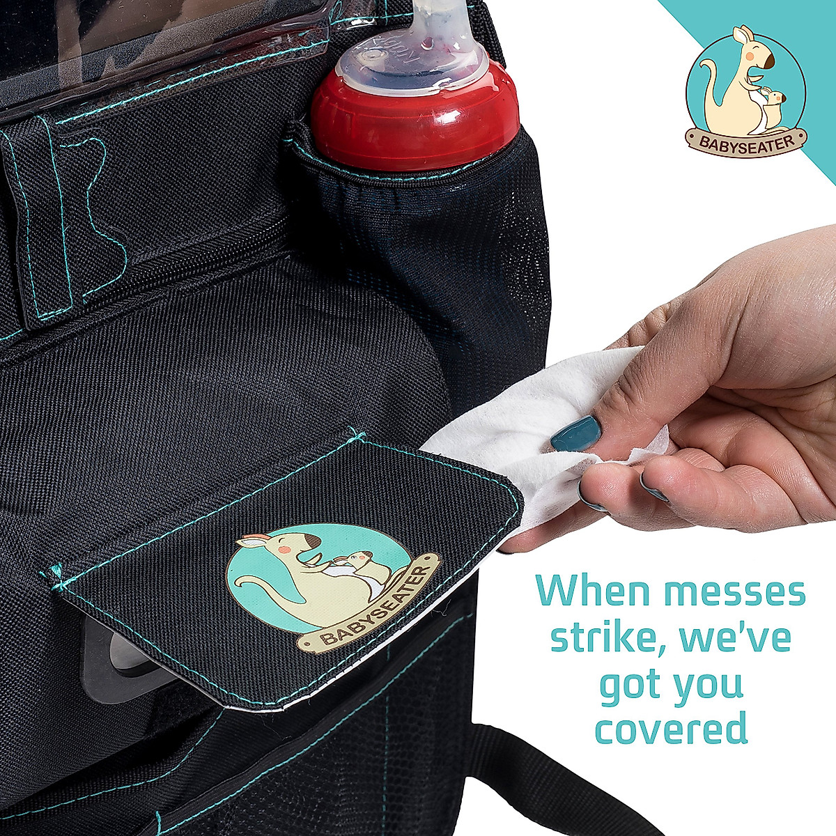 BABYSEATER Car Seat Organizer with Tablet Holder for Kids, XL