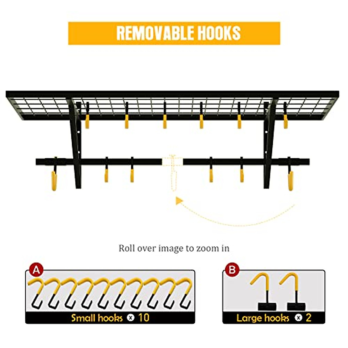 BMJX US Garage Shelves Garage Storage with Two Large Bike Hooks and 8 Small Hooks 31x15.5inch Powder Coated Steel Wall Frame Garage Organization（1 Pack）