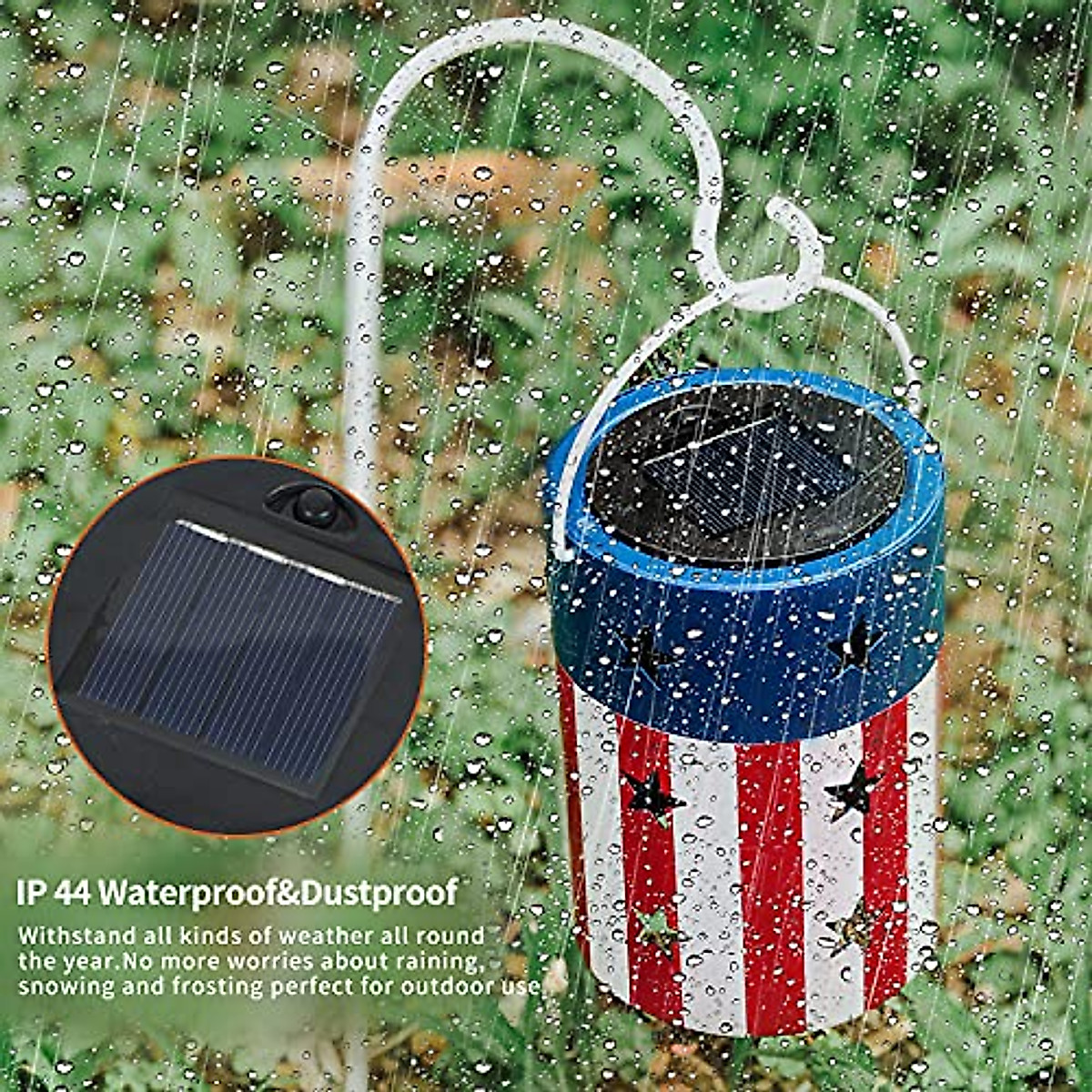 Patriotic Lantern Hanging Solar Lantern American Patriotic Independence Day Garden Lantern Outdoor Lantern Decorative Waterproof LED Solar Patriotic Flag Lights Garden Stakes Tabletop Lamp