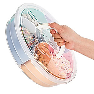 Cedilis 2 Pack Snack Serving Tray with Lid, 12inch Fruit Serving Container, 5 Colorful Compartment Round Appetizer Tray, Divided Plastic Food Storage Organizer Plate for Snack, Candy, Nut, Picnic