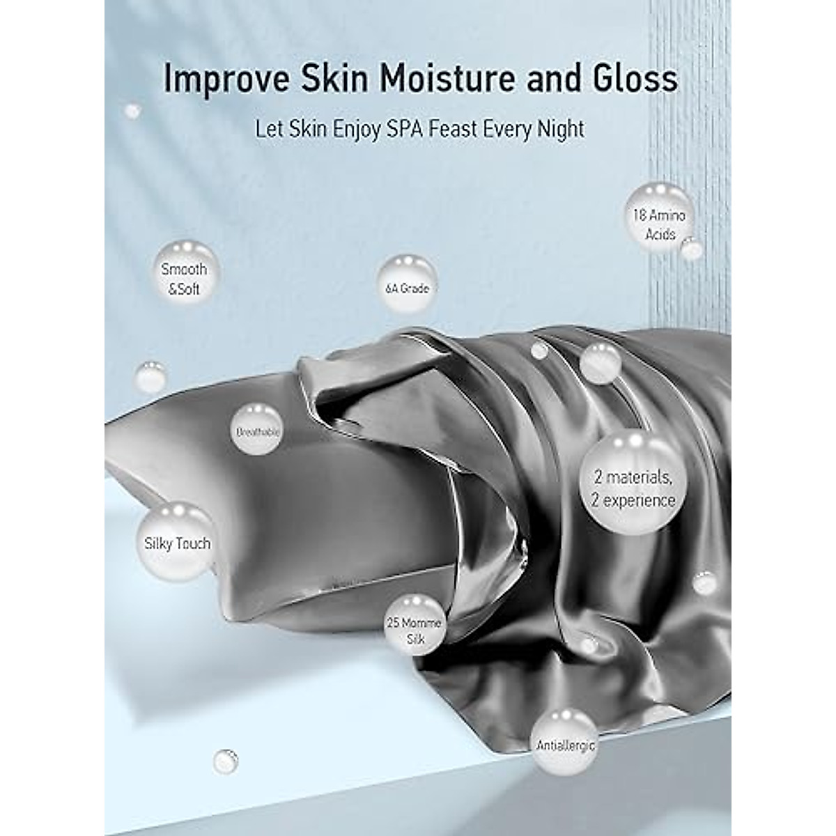 Lacette Silk Pillowcase for Hair and Skin 2 Pack, 22Momme 100% Mulberry Silk & Natural Wood Pulp Fiber Grade 6A Dual-Sided Silk Pillow Cases, Silk Pillow Cover with Zipper (Standard20 x26,Space Gray)