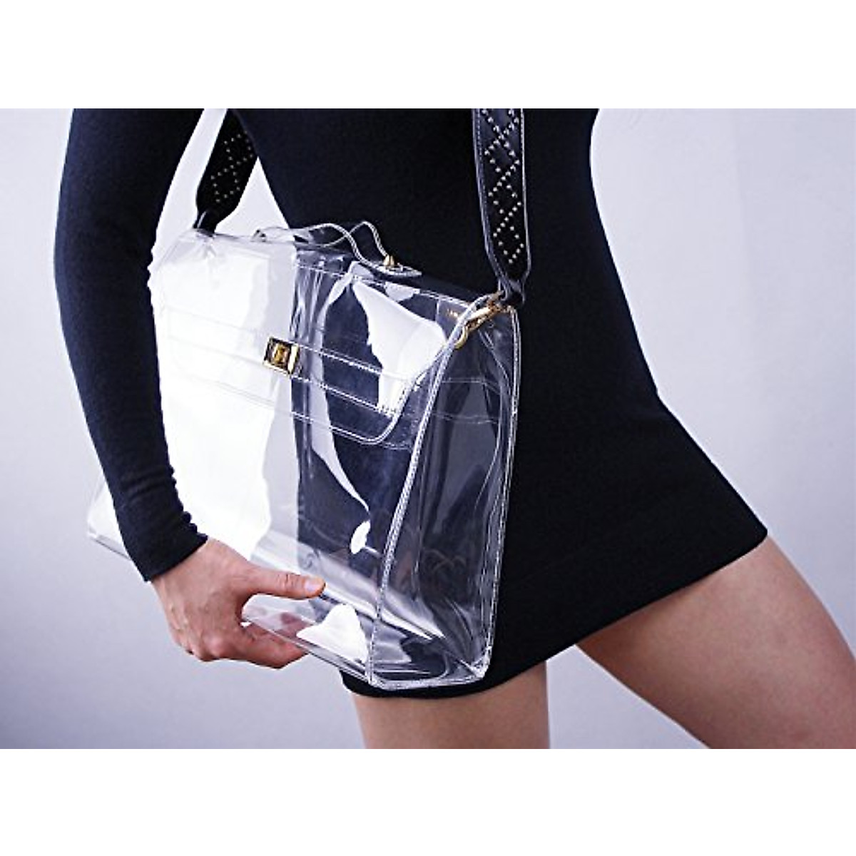 Flada Clear Handbag Purse Stadium Approved Transparent Crossbody Shoulder Bag for Women Clear With Black Strap
