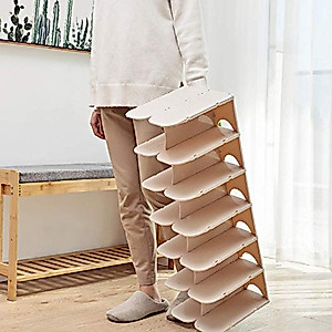 SHOEWAY 6-Tier Shoe Organizer Rack, Stackable and Adjustable Multi-Function Space-Saving Shoe Storage Shelf, Ideal for Entryway Hallway Closet Cabinet Walkway Bill Living Room Corridor Balcony [Khaki]