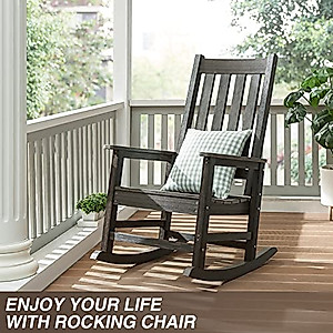 ACUEL Rocking Chair Outdoor, Oversize HDPE Patio Rocker Chairs, Weather Resistant 350lbs Heavy Duty Rocking Chair with High Back for Backyard, Porch, Fire Pit, Garden and Indoor (Dark Brown)