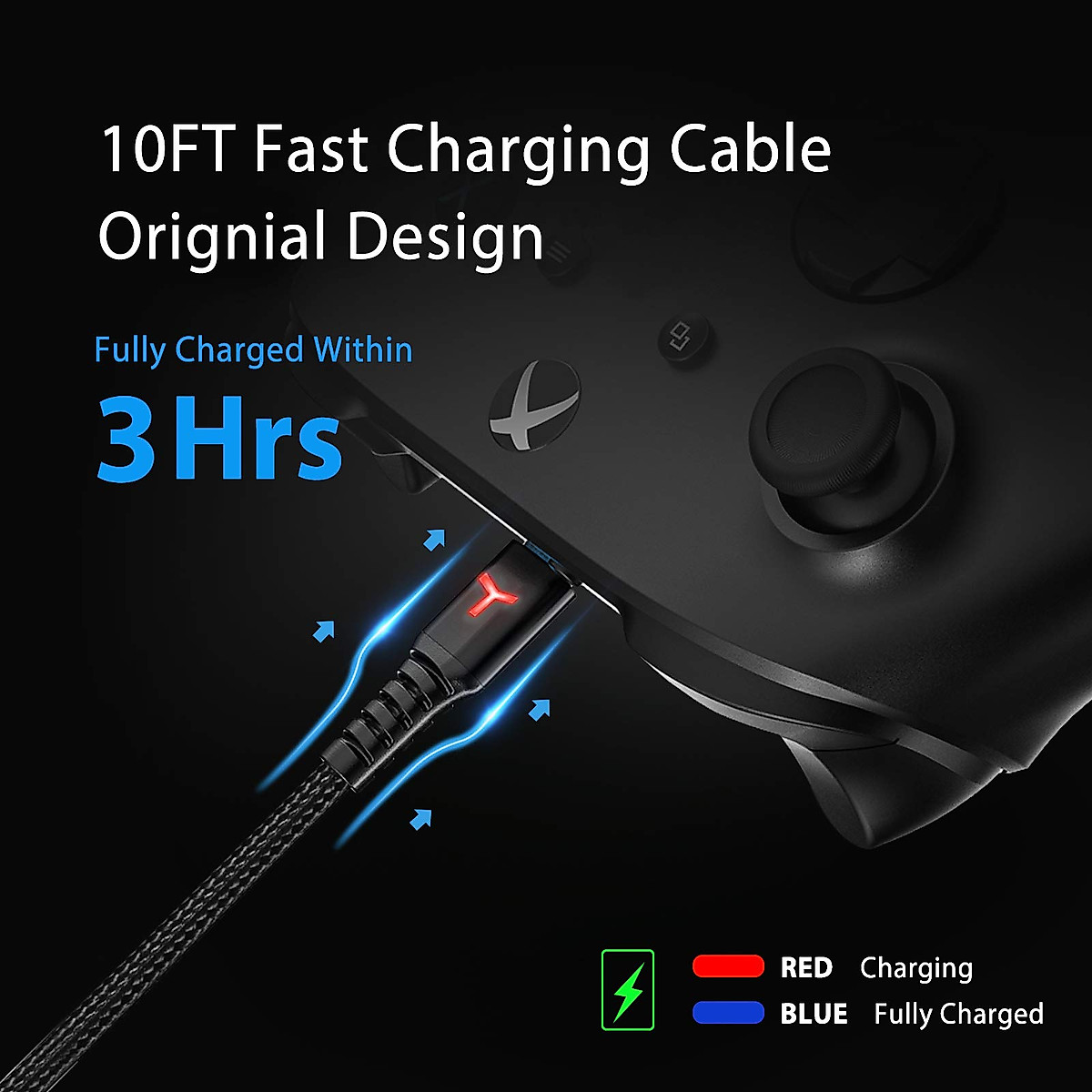 6amLifestyle 4 Pack Controller Holder Stand Built in Anti-Slip Pads and 2 Pack 10FT Xbox Series X S PS5 Controller Charger Charging Cable