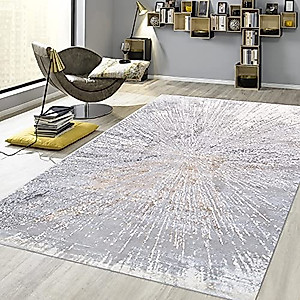 Pasargad Home Starburst Collection Polypropyle & Polyester White/Grey Patterned Living Room Bedroom Dining Home Office Area Rug 4' 0" X 6' 0"