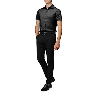 H2H Mens Slim Fit Short Sleeve Dress Shirtsby BLACK US XL/Asia 2XL (KMTSTS0132)