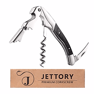 Jettory Wine Opener - Professional Waiters Corkscrew w/Foil Cutter, Beer Opener & Dual Hinge for Wine Bottle - Stainless Steel Wine Key for Servers, Bartenders and Home Use