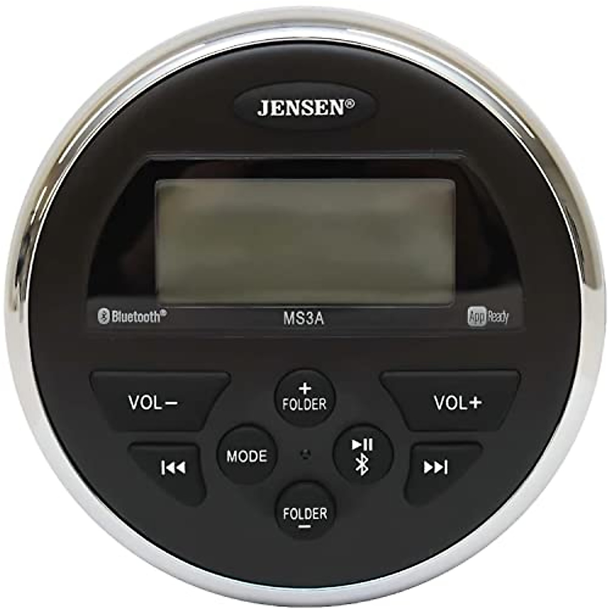 Jensen MS3A AM|FM|USB Waterproof Compact Bluetooth Stereo with App Control, 160 watts (40W x 4), Bluetooth Streaming Audio (A2DP/AVRCP), Rear USB for MP3, Rear AUX in (RCA), Line-Out (RCA) (Renewed)