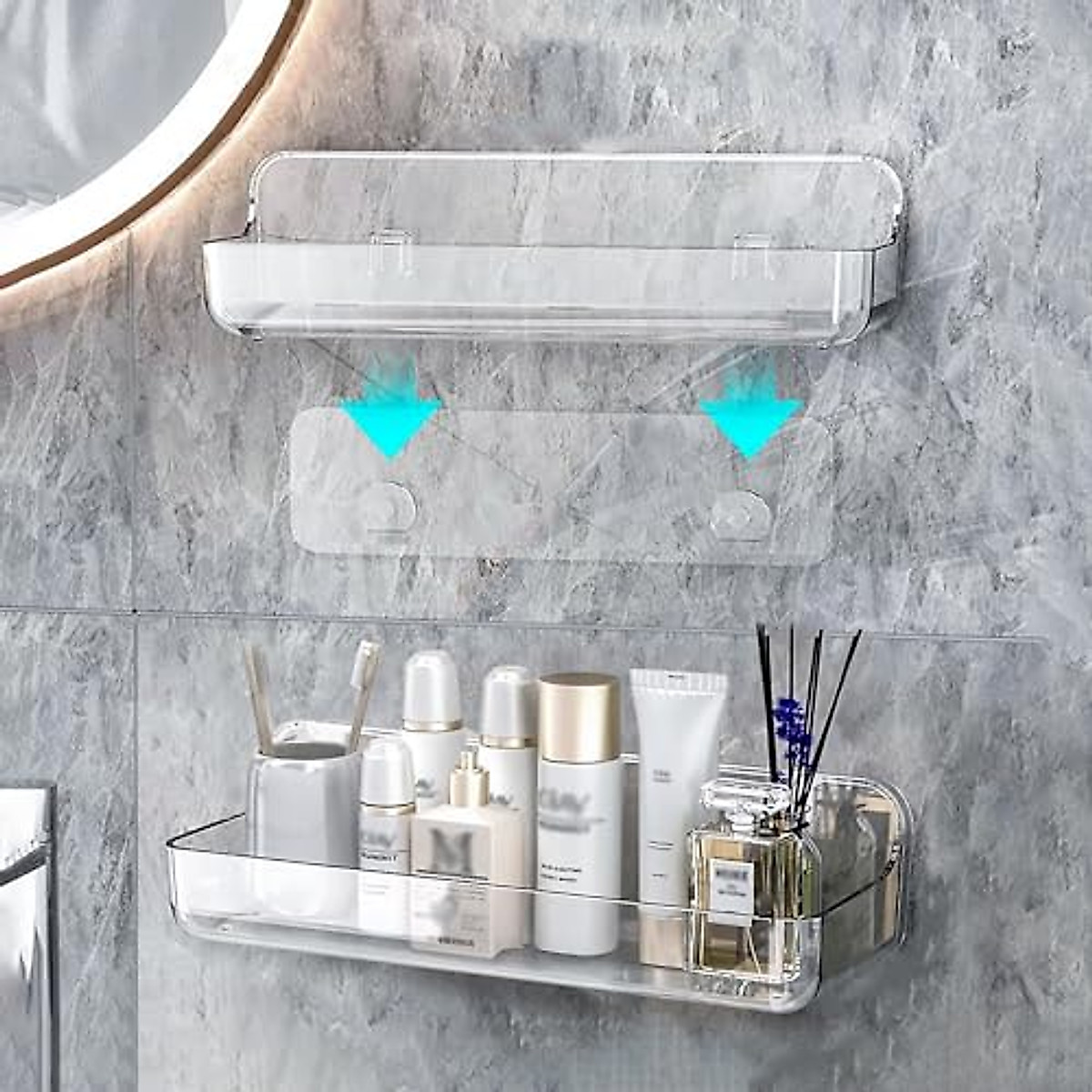 Jokvaex Shower Caddy, 2 Pack Shower Organizer with Adhesive, No Drilling Required, Large Capacity, Plastic Shower Caddy Shelf, Hanging Clear Shower Caddy Organizer for Bathroom, Kitchen