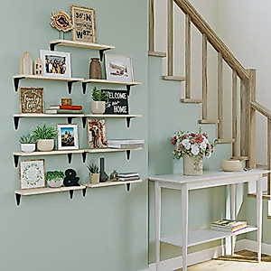 Wallniture Arras 17" Floating Shelves for Living Room Decor, Wall Bookshelf, Floating Shelf for Kitchen & Hallway, Bedroom Shelves for Storage Set of 9, Natural, Wood