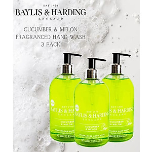 Baylis & Harding Hand Wash, Cucumber & Melon Scent, Luxury Hand Wash, Cruelty Free, Paraben Free, Vegan, Made in the UK, 3 Pack