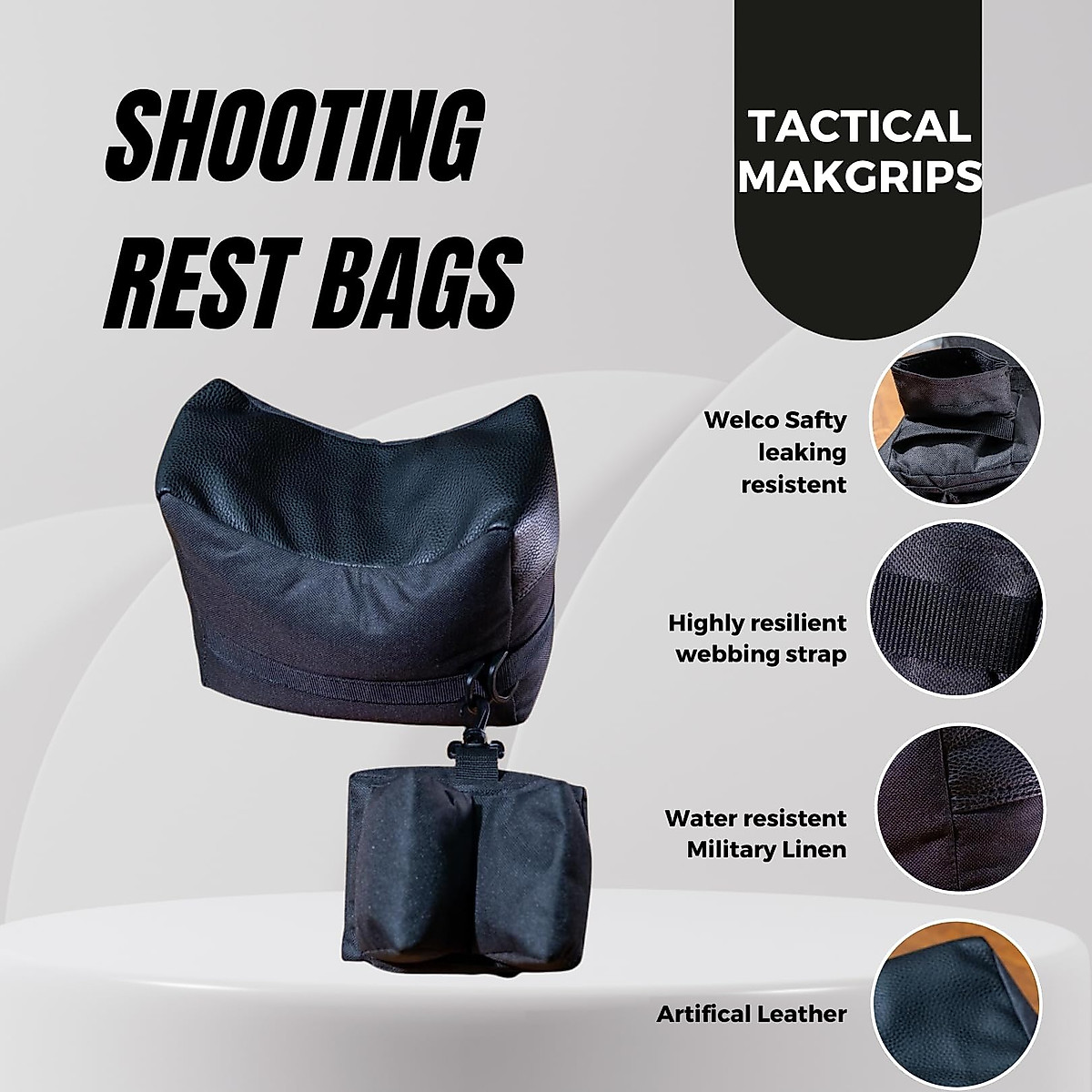 Tactical Mak Grips Shooting Rest Bags for Precision Outdoor Shooting Front & Rear Support Stand Holders for Gun Hunting Target Sports Camera Bean Bag Front & Rear Support - Unfilled