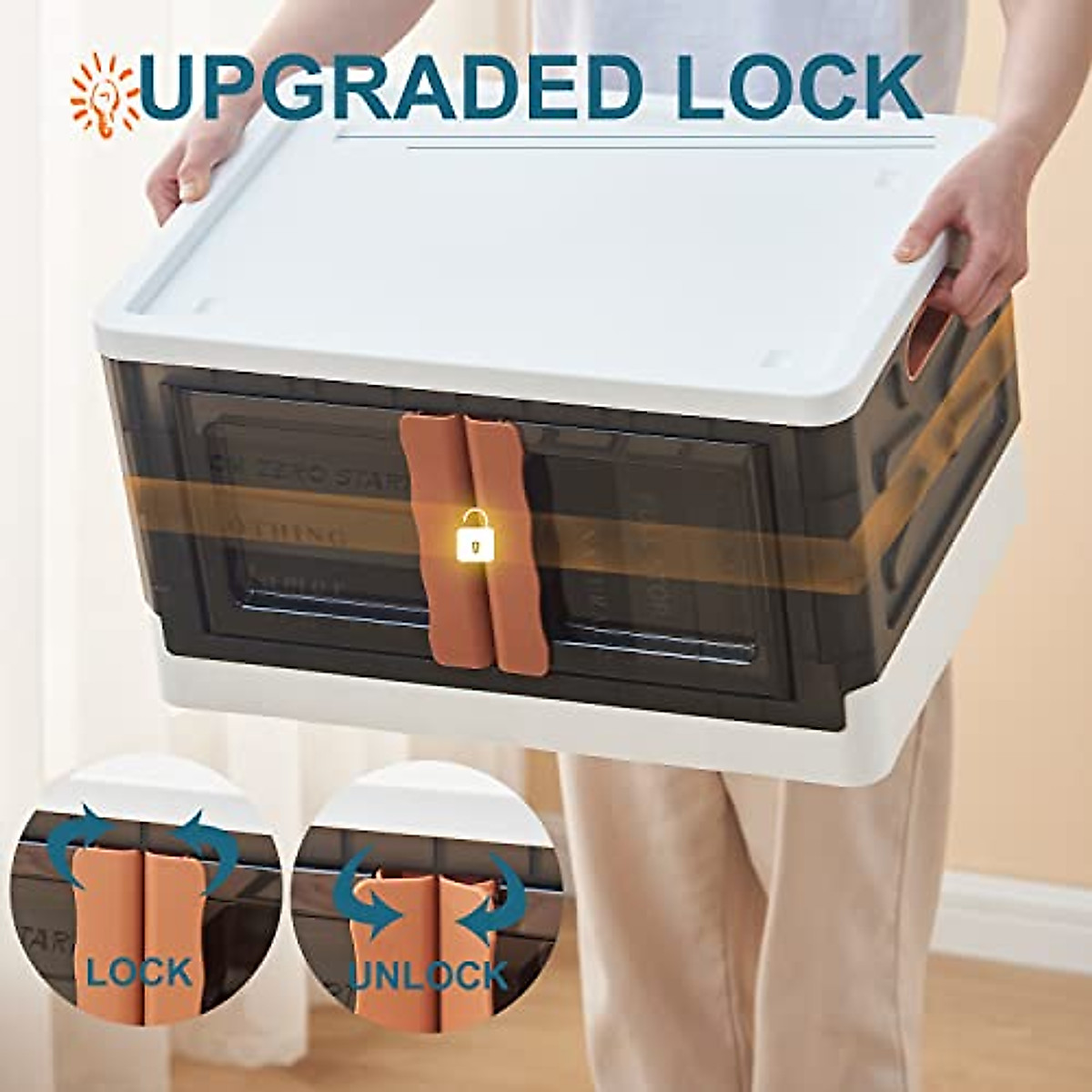 XJJX Large Storage Bins with Lids,10.5Gal Folding Storage Box with Wheels,Handles,Dual Open Design,Closet Organizers and Storage for Organizing Clothes,Towels,Toys,Books,Snacks,Drinks,Fruits (Beige 2)