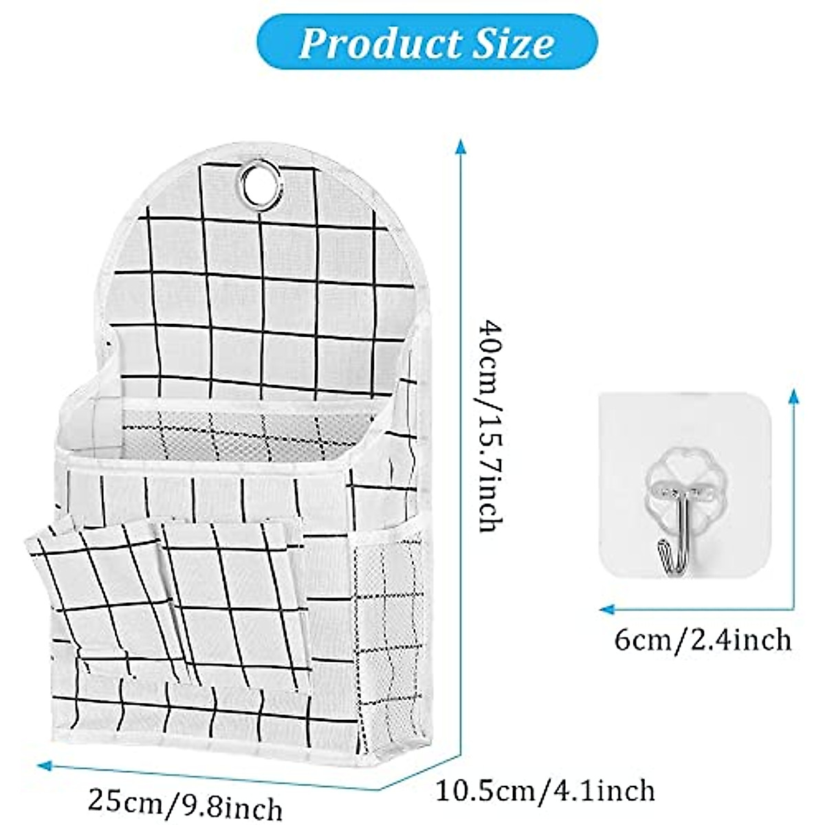 FYY Wall Hanging Storage Caddy Bag, Waterproof Over The Door Closet Organizer Basket with Hook Cotton Linen Storage Caddy Basket Pouch Bag for Bedroom Bathroom Living Room White