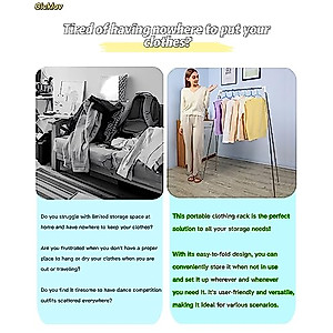 Gicklov Portable Garment Rack, Travel Folding Clothes Rack for Camping, Dancing, Outdoor, Indoor,Dorm,Hotel,Drying,A Portable Clothing Rack (New Upgrade) + 4 Folding Hangers+3 Storage Bags (White)