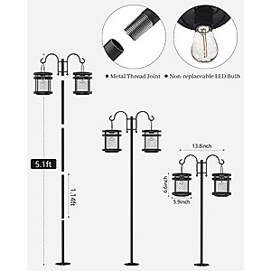 Solar Outdoor Floor Lamp with 2 Hanging Lanterns JACKYLED Solar Landscape Floor Lamp with Shepherd Hook Pole 61'' Tall, IP65 Waterproof Metal Solar Outdoor Lights for Garden Patio Porch Deck Yard Path