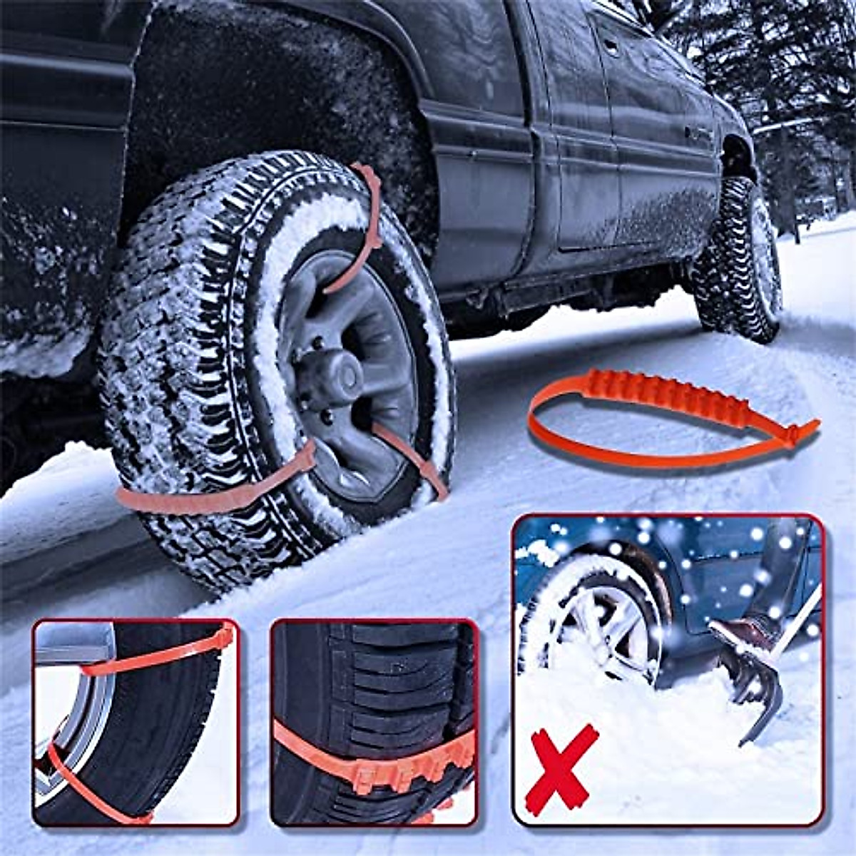 DELURA 10 Pcs Plastic Non-Slip Tire Snow Chain - Universal Snow Chain Mud Chains for SUV Car Pickup Trucks/2200
