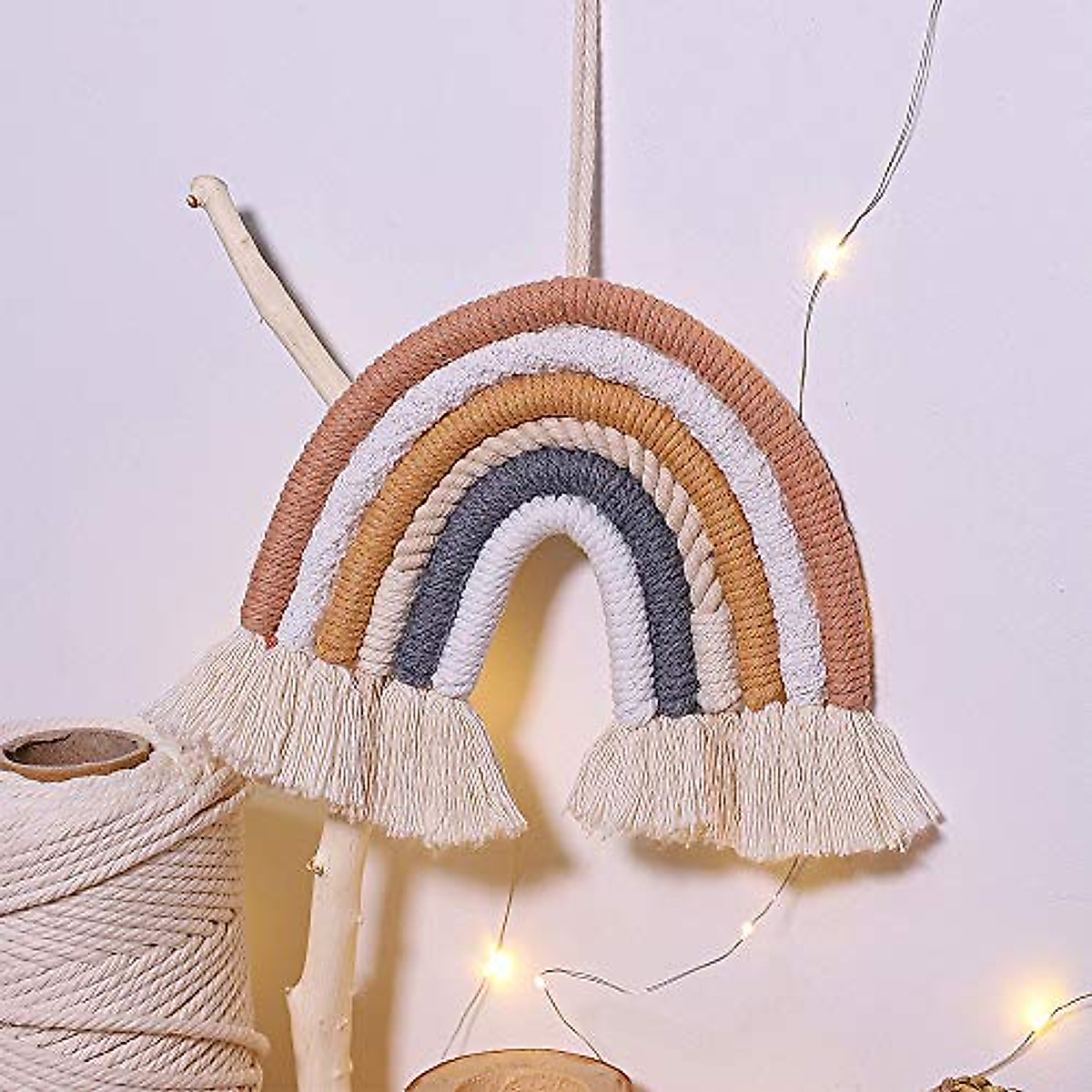 Abnilxt Rainbow Wall Hanging,Woven Rainbow Wall Hanging, Rainbow Wall Art,Bohemian Wall Hanging,Handmade Macrame Rainbow Wall Decor for Nursery and Home Decor (Brown,6x7x0.39in)