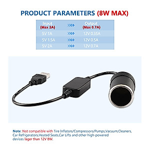 BXIZXD 2-Pack USB A Male to 12V Car Cigarette Lighter Socket Female Converter Cable, Suit for Driving Recorder, Dash Cam and Other Automotive Electronics (8W Max) - 1.2ft