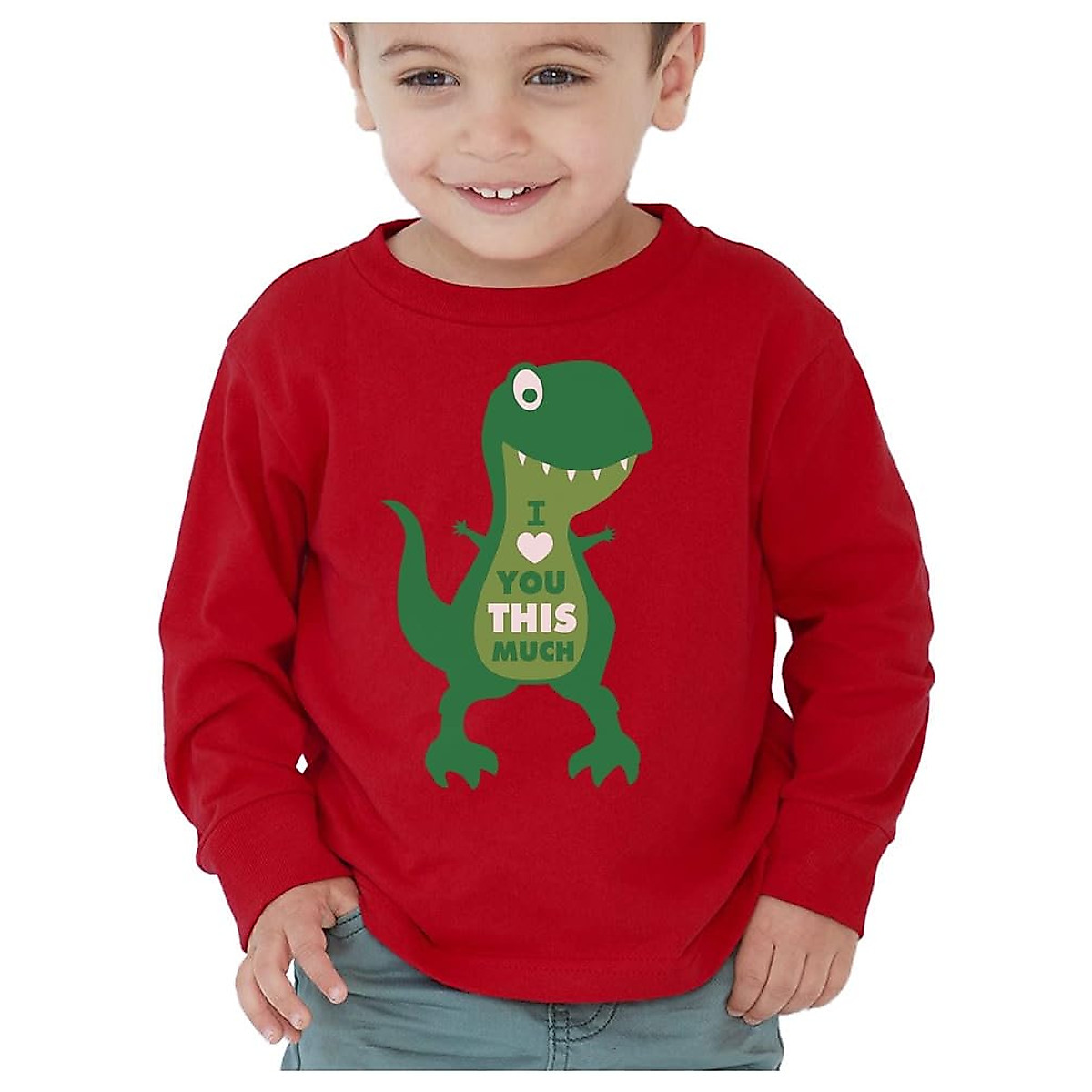 Dinosaur Boys Valentines Shirt Long Sleeve Funny Trex Heart Crusher Valentine Day Toddler Boy Kids T-Shirt 4T Red