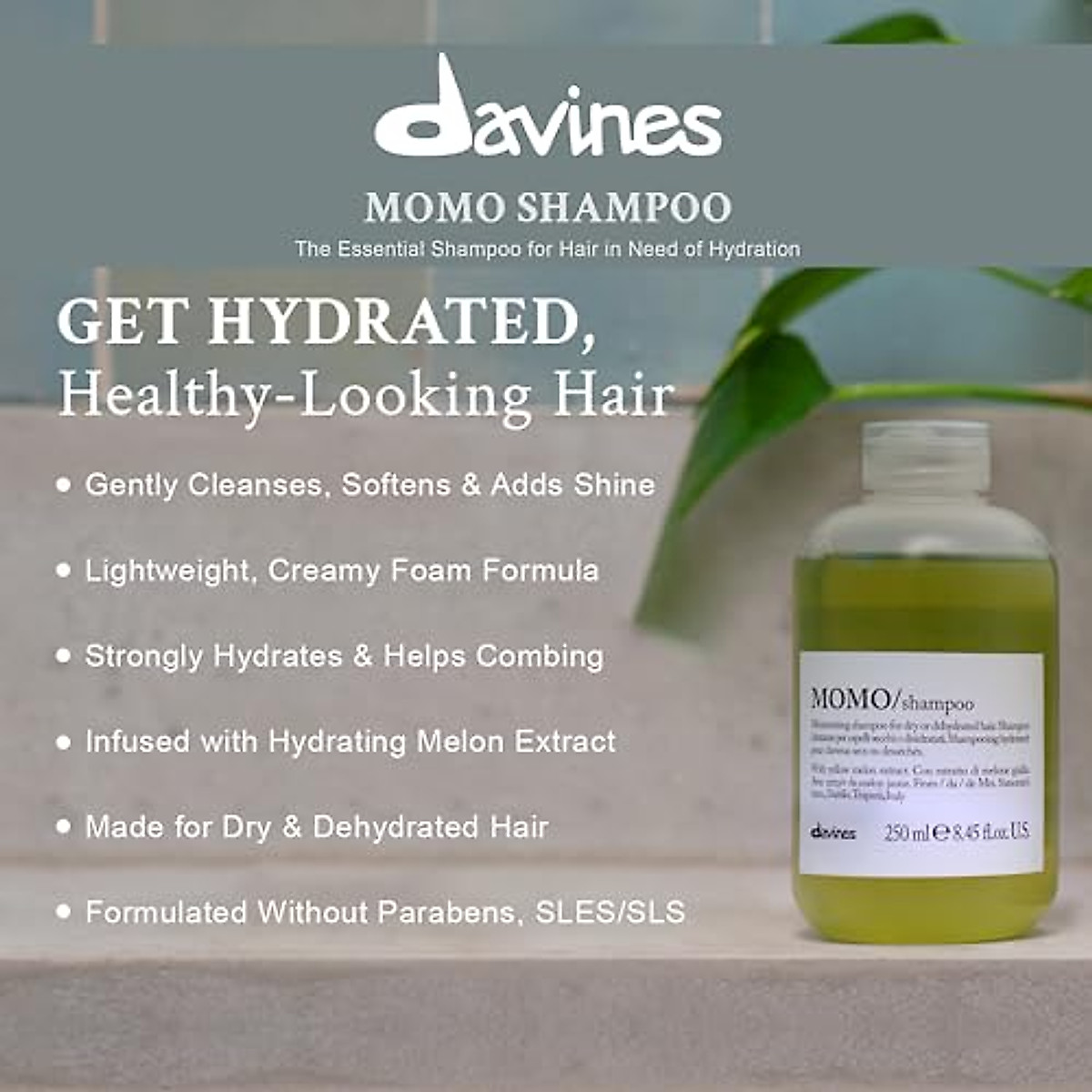 Davines Momo Moisturizing Shampoo for Dry and Dehydrated Hair, 8.45 Ounce