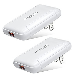 Slim Flat USB Wall Charger, Costyle 2 Pack 18W GaN Tech Fast Charge 3.0 Port Fast Charging Block with Foldable Plug Compatible for Samsung Galaxy S10 S9, iPhone 11 Xs XR X, Wireless Charger (White)