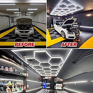 FAISHILAN Hexagon Lights: Higher Brightness 900W, 96,200 LM, 6,500K Hexagon Garage Lights with Rectangle Frame, Hexagon LED Lights 14 Grid for Garage, Shopping Mall, Workshop