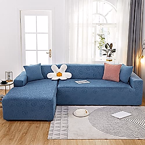 OQOPO Stretch Sectional Sofa Cover Thick 1 2 3 4 5 Seater Sofa Cover Set,Pet Sofa Covers for L Shaped Furniture,Couch Covers for Dogs Recliner Sofas,Blue a,4 Seater+4 Seater