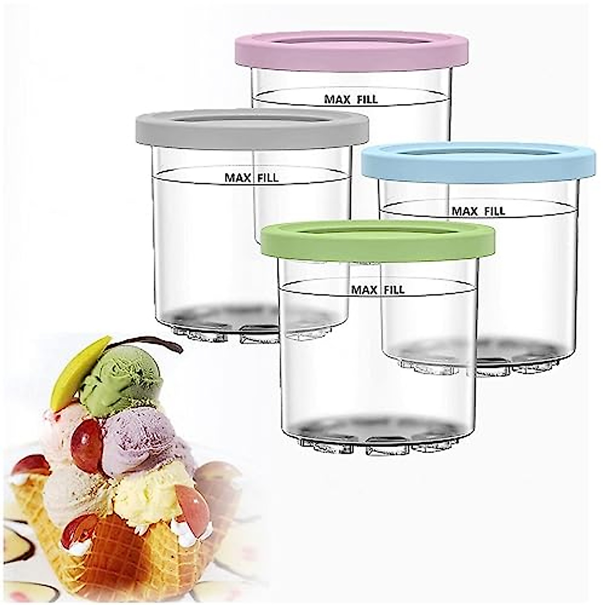 Creami Pints, for Ninja Creami Ice Cream Maker,16 OZ Ice Cream Containers for Freezer Airtight,Reusable Compatible NC301 NC300 NC299AMZ Series Ice Cream Maker