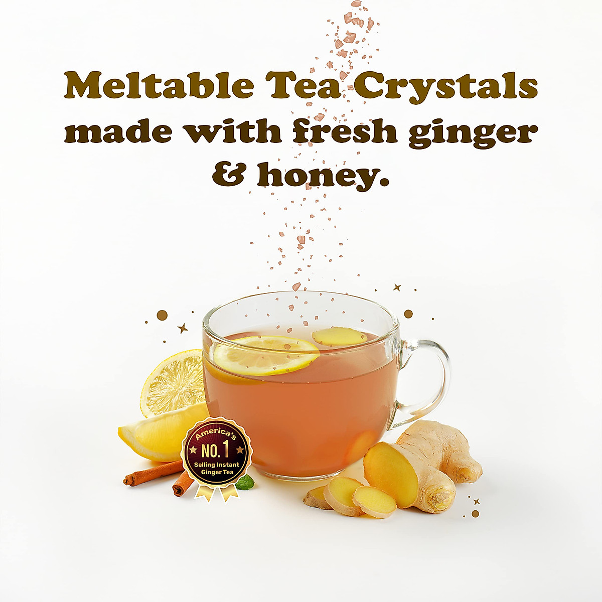 Pocas Honey Ginger Tea - Instant Tea Powder Packets with Ginger Honey Crystals Tea, Non-GMO/Gluten Free/Caffeine Free, 20 Count