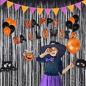 Happy Halloween Party Decorations, Melsan Halloween Banner Black and Orange Balloons, Spider, Bat, Pumpkin with Ghost Balloons - Perfect Halloween Party Supplies for Kids and Adults